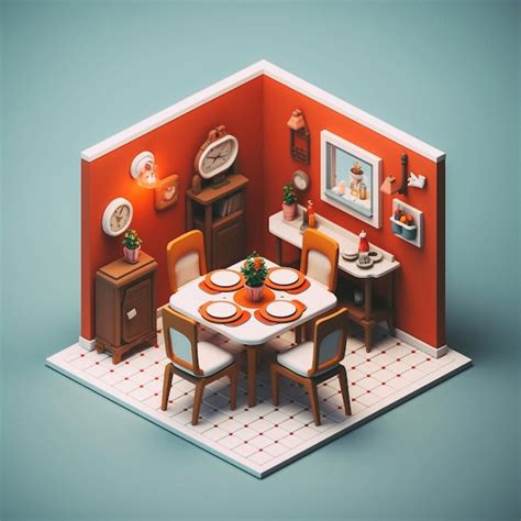 Premium Ai Image 3d Cute Isometric Dining