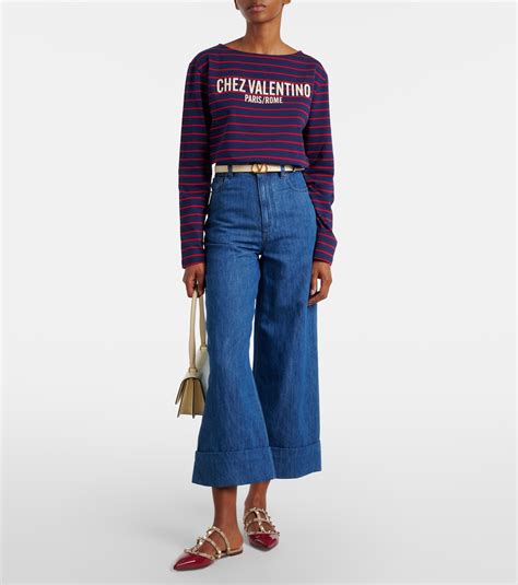 Chez Valentino Striped Cotton Jersey Top In Blue Valentino Mytheresa