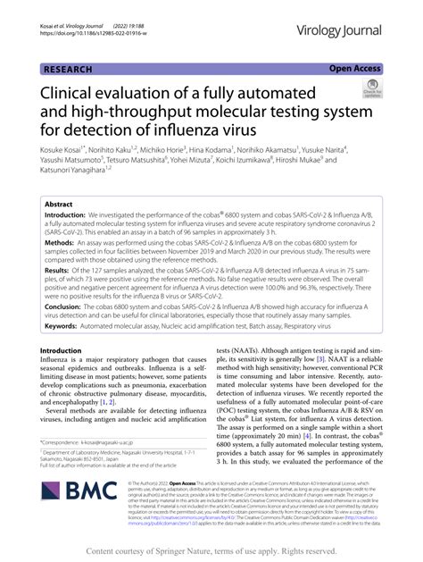 Pdf Clinical Evaluation Of A Fully Automated And High Throughput Molecular Testing System For