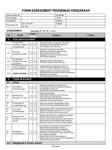 Driver Assessment Form 1 Pdf