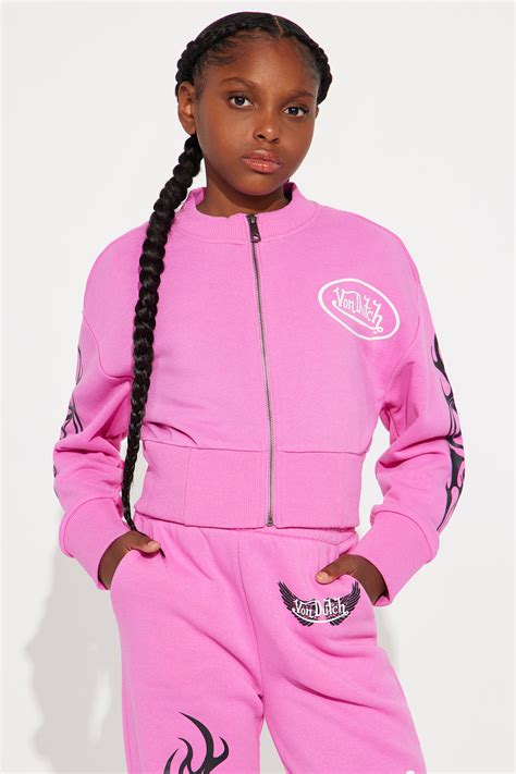 Mini Von Dutch Eternity Zip Up Sweatshirt Fuchsia Fashion Nova