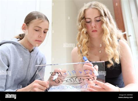 Two Girls Doing Maths Math Sitting On Floor Writing On Whiteboard With Pens Algebra Mathematics