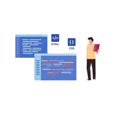 Premium Vector The Guy Is Coding Html And Css