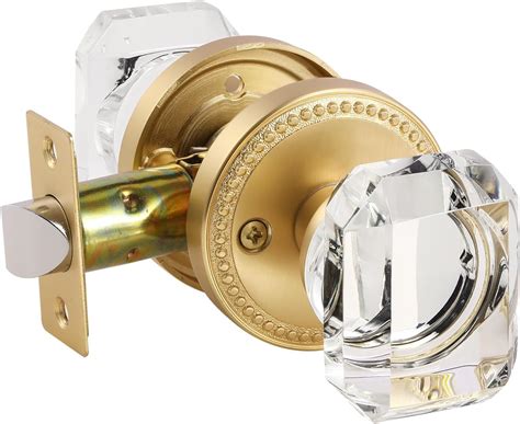 Sorwduerm Gold Door Knobs Glass Door Knob Brushed Gold Passage Door Knobs Square Crystal Satin