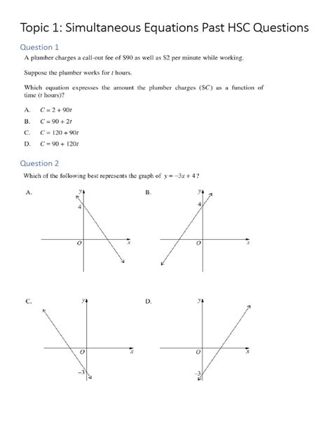 Year 12 Simultaneous Equations Standard 1 Past Hsc Questions Pdf