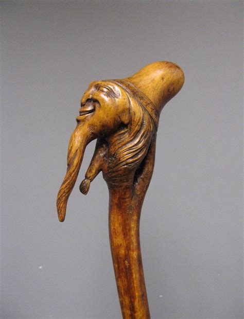 Proantic Canne Monoxyle En Buis Sculpté A Tête Grotesque De Gnome Ar