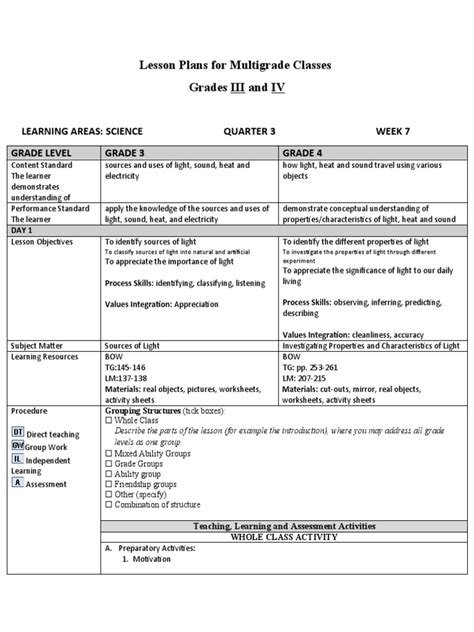 Multigrade Lesson Plan In Filipino Uri Ng Pangngalan By Sheena Bern Free Schedule And Planner