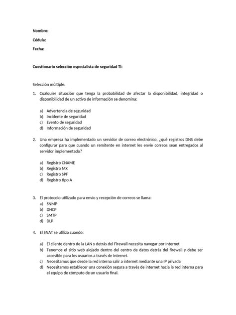 Prueba Técnica Especialista Seguirdad Ti Pdf Sistema De Nombres De