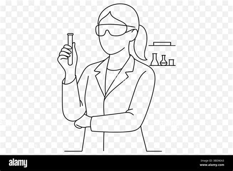 Minimalist Female Scientist Line Art One Line Woman Holding Test Tube
