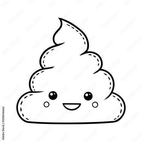 Cute Kawaii Poop Emoji Outline In Black And White Stock Vector Adobe
