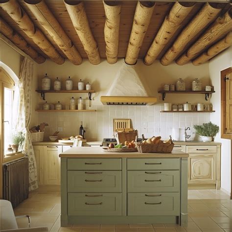Premium Ai Image Rustic Kitchen Design With Wood Beam Ceiling And