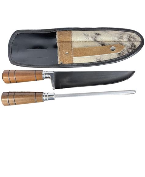 Conjunto Faca E Chaira 10” Em Aço Inox Cabo Madeira O Homem Do Aço