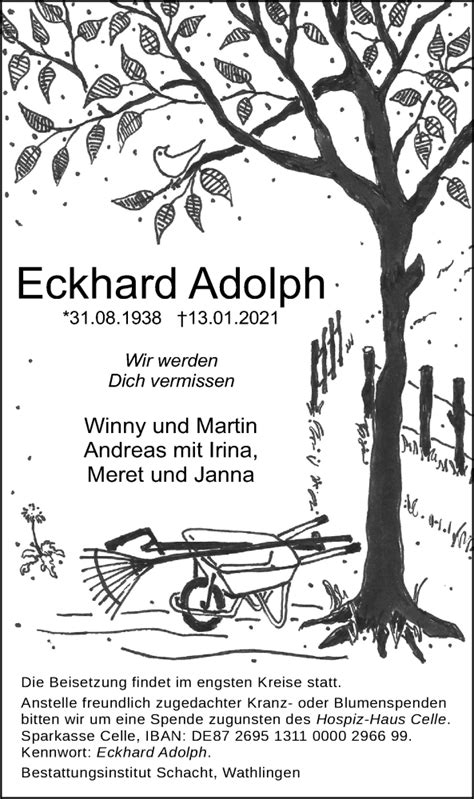 Traueranzeigen Von Eckhard Adolph Trauerportal Der Celleschen Zeitung