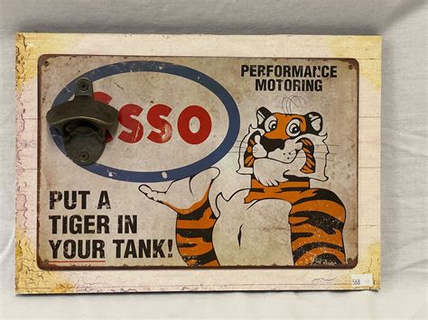Esso Put A Tiger In Your Tank Sign With Bottle Opener Mounted On Board