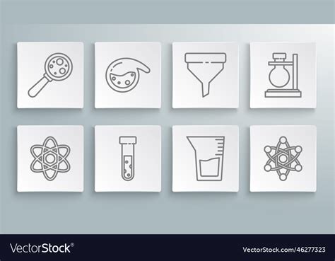 Set Line Atom Test Tube And Flask Chemical Vector Image