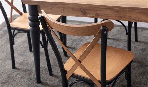 Foster Dining Table Set Walnut Black Caddeyıldız Furniture