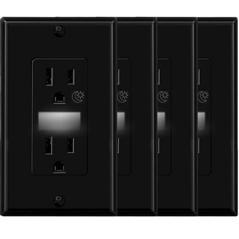Outletking Black Outletnight Light Built In Electrical Wall Receptacle