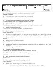 Copy Of Exercises Docx Pre AP Computer Science Exercises Name Date Period