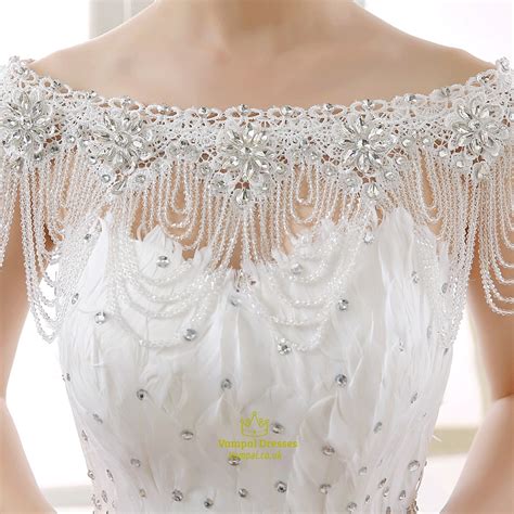 Off The Shoulder Lace Beaded Wedding Shoulder Necklace Vampal Dresses