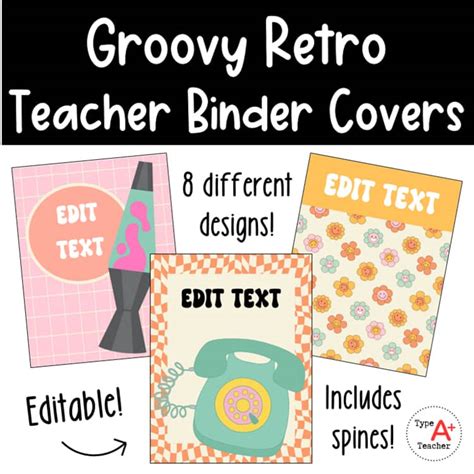 Teacher Binder Covers Editable Groovy Retro Class Decor
