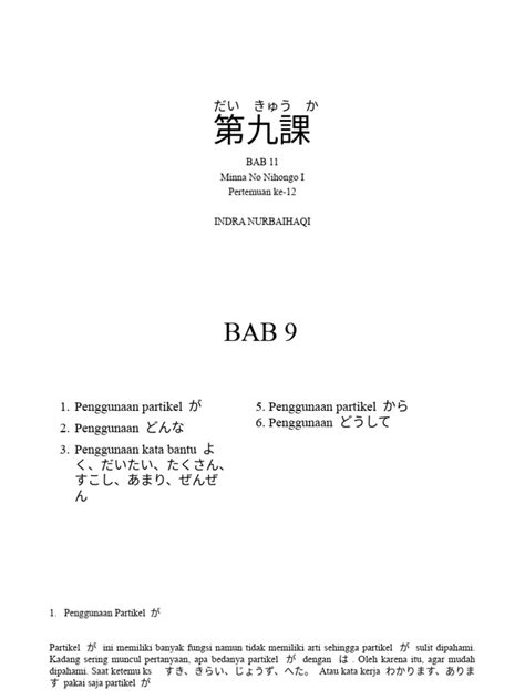 Bab 9 Minna No Nihongo Pdf