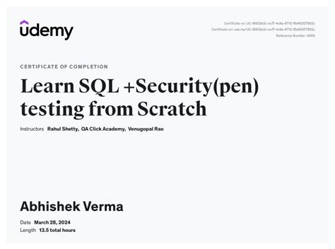 Abhishek Verma On Linkedin View My Certification Of Sql And Securitypen Testing From Udemy