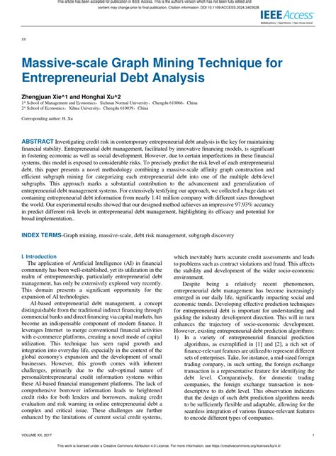 Pdf Massive Scale Graph Mining Technique For Entrepreneurial Debt