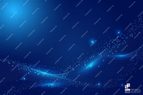 복사 공간 블루 입자 라인 웨이브 추상 기술 배경 현대적인 디자인 프리미엄 벡터