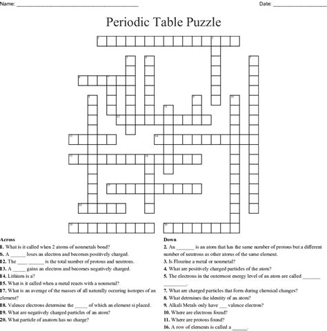 Periodic Table Puzzle Worksheet Printable Word Searches