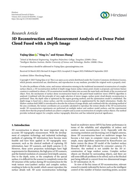 PDF D Reconstruction And Measurement Analysis Of A Dense Point Cloud Fused With A Depth Image