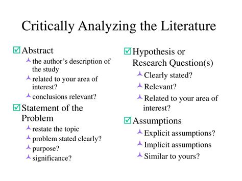 Ppt Critically Analyzing The Literature Powerpoint Presentation Free Download Id 64747