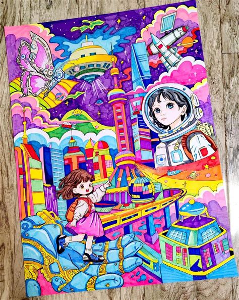 科幻画图片大全一等奖儿童画简单又好看（共12张） 儿童画图片大全