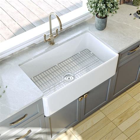 Deervalley White Fireclay 33 In L Rectangular Single Bowl Farmhouse