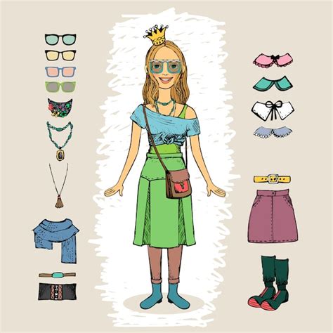 Premium Vector Hipster Girl Set