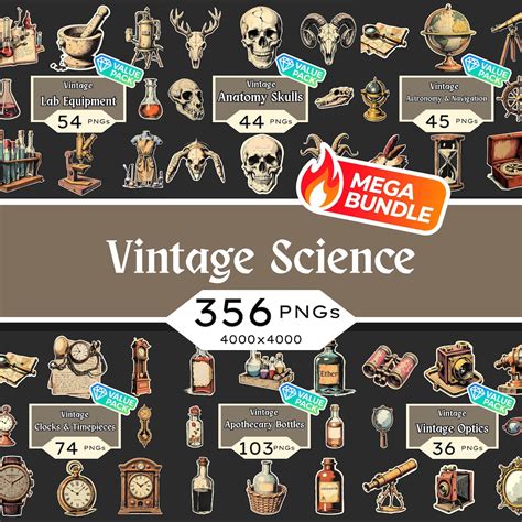 356 Vintage Science Clipart Mega Bundle Dark Academia Ephemera Png
