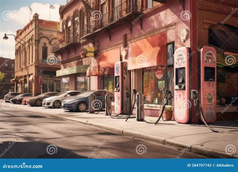 Electric Vehicle Charging Stations In Urban Setting Stock Illustration