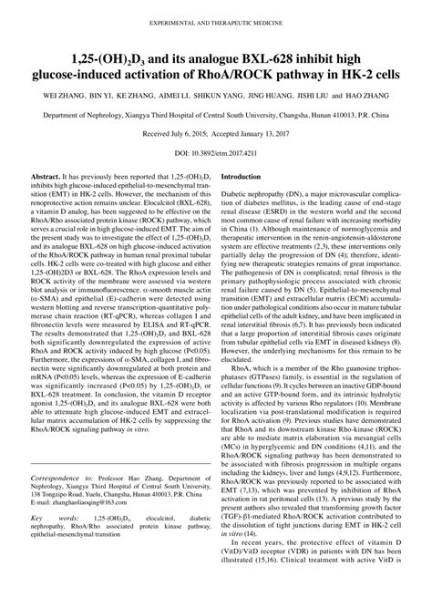 Pdf 125 Oh2d3 And Its Analogue Bxl 628 Inhibit High Glucose