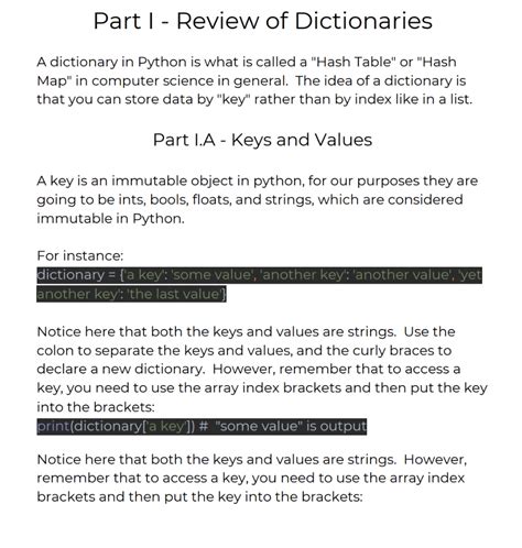 Solved Part 1 Review Of Dictionaries A Dictionary In