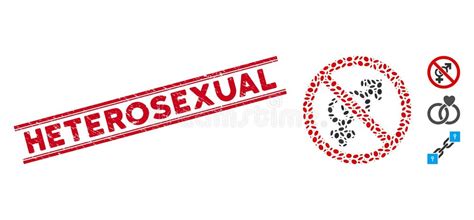 Textured Heterosexual Line Stamp With Collage No Sex Icon Stock