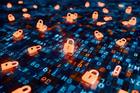 Digital Landscape With Alphanumeric Characters And Padlock Icons Symbolizes Encryption And