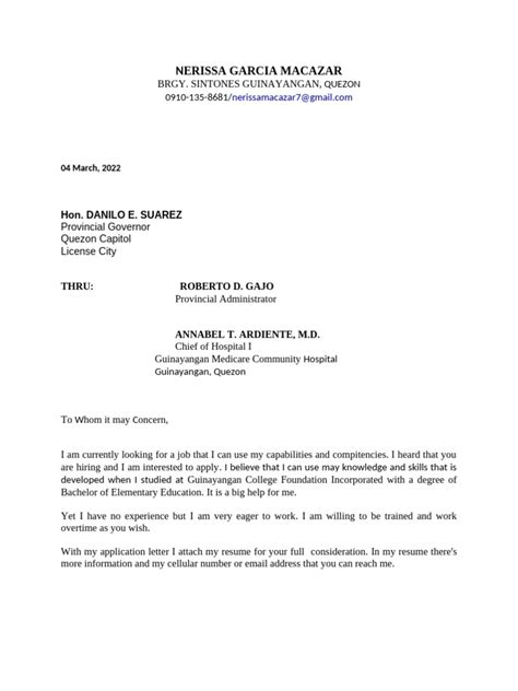 Job Application From Nerissa Garcia Macazar Pdf
