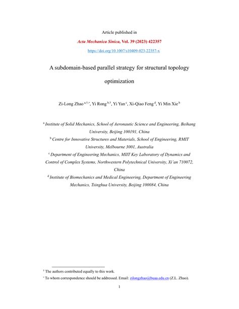 Pdf A Subdomain Based Parallel Strategy For Structural Topology Optimization
