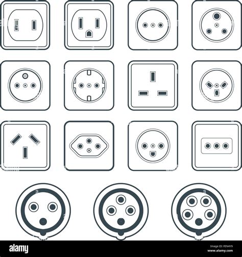 Vector Dark Grey Various Power Socket Input Types Icon Set White Background Stock Vector Image