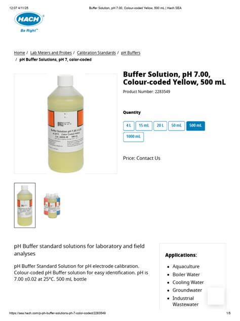 Buffer Solution Ph 7 00 Colour Coded Yellow 500 Ml Datasheet Pdf Ph Calibration