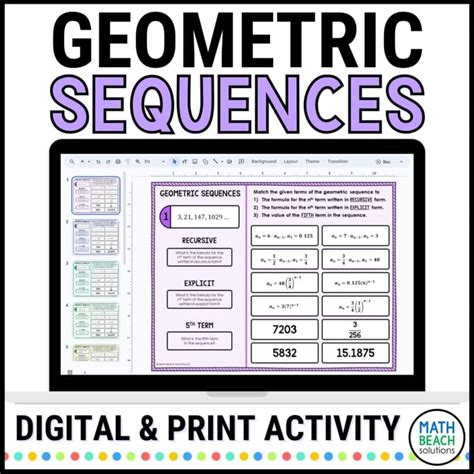 Geometric Sequences Activity Print And Digital By Math Beach Solutions