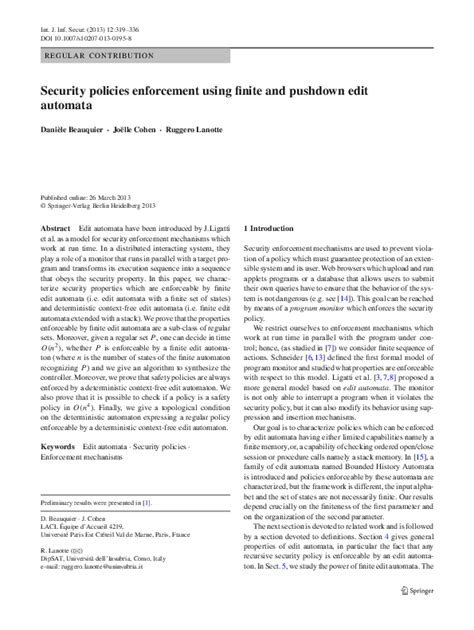 Pdf Security Policies Enforcement Using Finite And Pushdown Edit Automata
