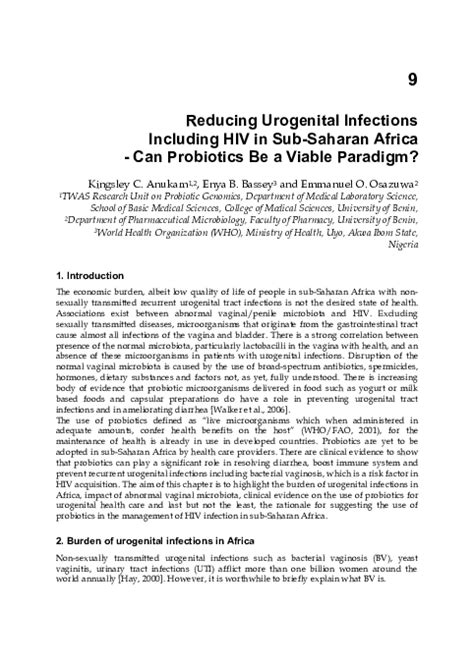 Pdf Reducing Urogenital Infections Including Hiv In Sub Saharan Africa Can Probiotics Be A