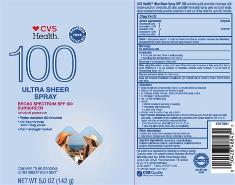 Fda Label For Cvs Health Spf 100 Ultra Sheer Indications Usage