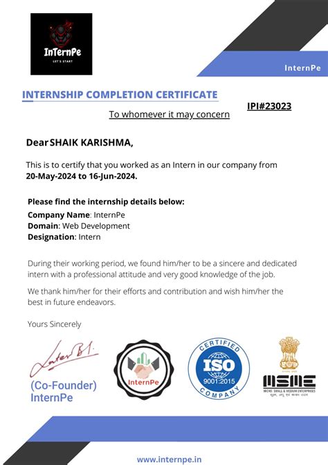 Karishma Shaik On Linkedin Internpe Web Internship