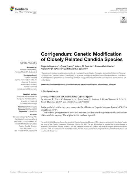 Pdf Corrigendum Genetic Modification Of Closely Related Candida Species